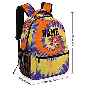 Aicihert Custom Orange Tie Dye Backpack Personalized Name Text Backpack Daypacks Customized BookBags School Bag for Student Boys Girls