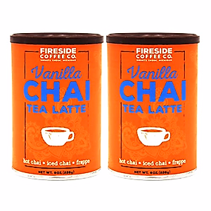 Fireside Coffee Company - Vanilla Chai Tea Latte - 2 Pack of 8 oz Canisters - Easy Instant Flavored Chai Tea Served as Hot Chai, Iced Chai, or Frappe - Vanilla Chai Tea Latte