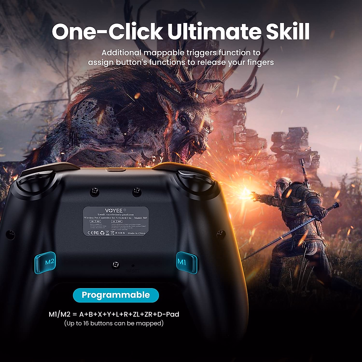 VOYEE Switch Controllers Compatible with Switch/Lite/OLED, Programming Wireless Pro Controller with Motion Control, Vibration, Wake-up, Turbo, Screenshot