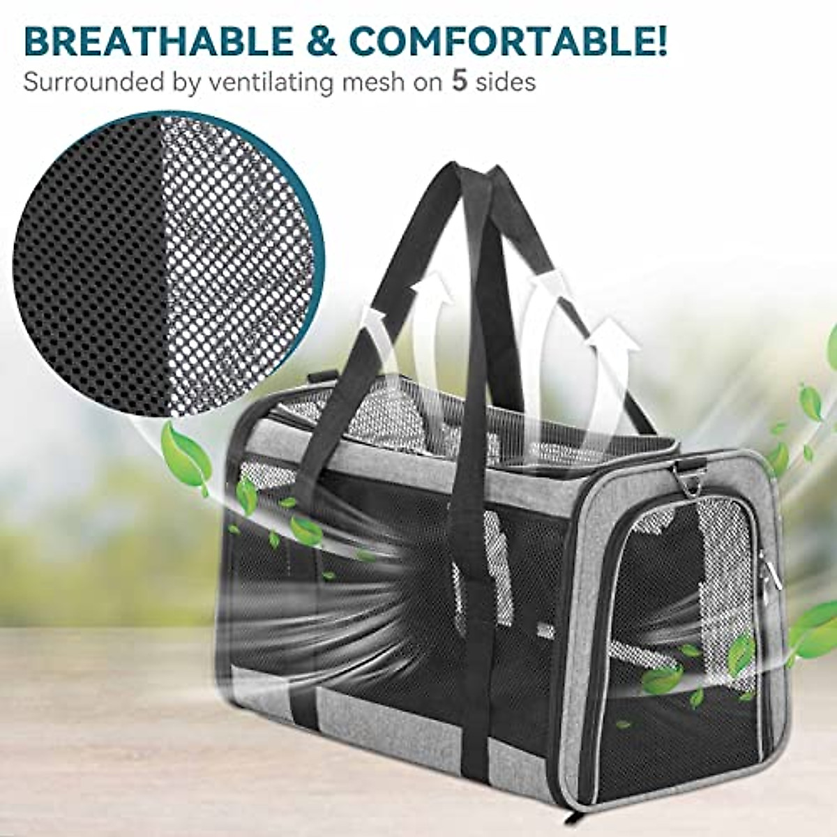 Petsfit Most Airline Approved Cat Carrier Dog Carriers Soft-Sided Pet Washable Travel Carrier for Puppies/Kittens/Rabbit,5-Sided Breathable mesh/Self-Lock Zippers