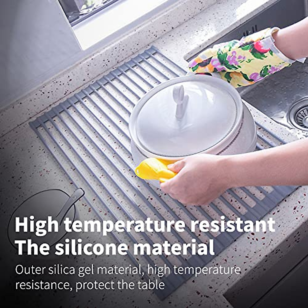 Roll Up Dish Drying Rack Drain Board Drainers, Over The Sink Dish Drying Rack for Kitchen Counter Foldable Dish Drainer Sink Warm Grey 20.5x13