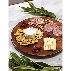 BIRDROCK HOME 15” Round Acacia Wooden Cheese Serving Board with Handle - Medium - Party Charcuterie Board for Appetizers Wood Food Kitchen Platter - Pizza Fruit Display - Espresso