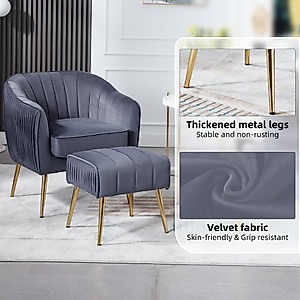 Westice Accent Chair, Upholstered Arm Chair Velvet Sofa Chair with Ottoman Footrest for Living Room Bedroom Reading Room Apartment Office, Gray