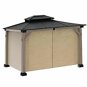 MONDAWE Cedar Wood 10x12Ft Hardtop Gazebo with Curtains, Rectangular Outdoor Permanent Gazebo Pergola with Galvanized Steel Double Roof Pavilion for Patio Lawn Garden