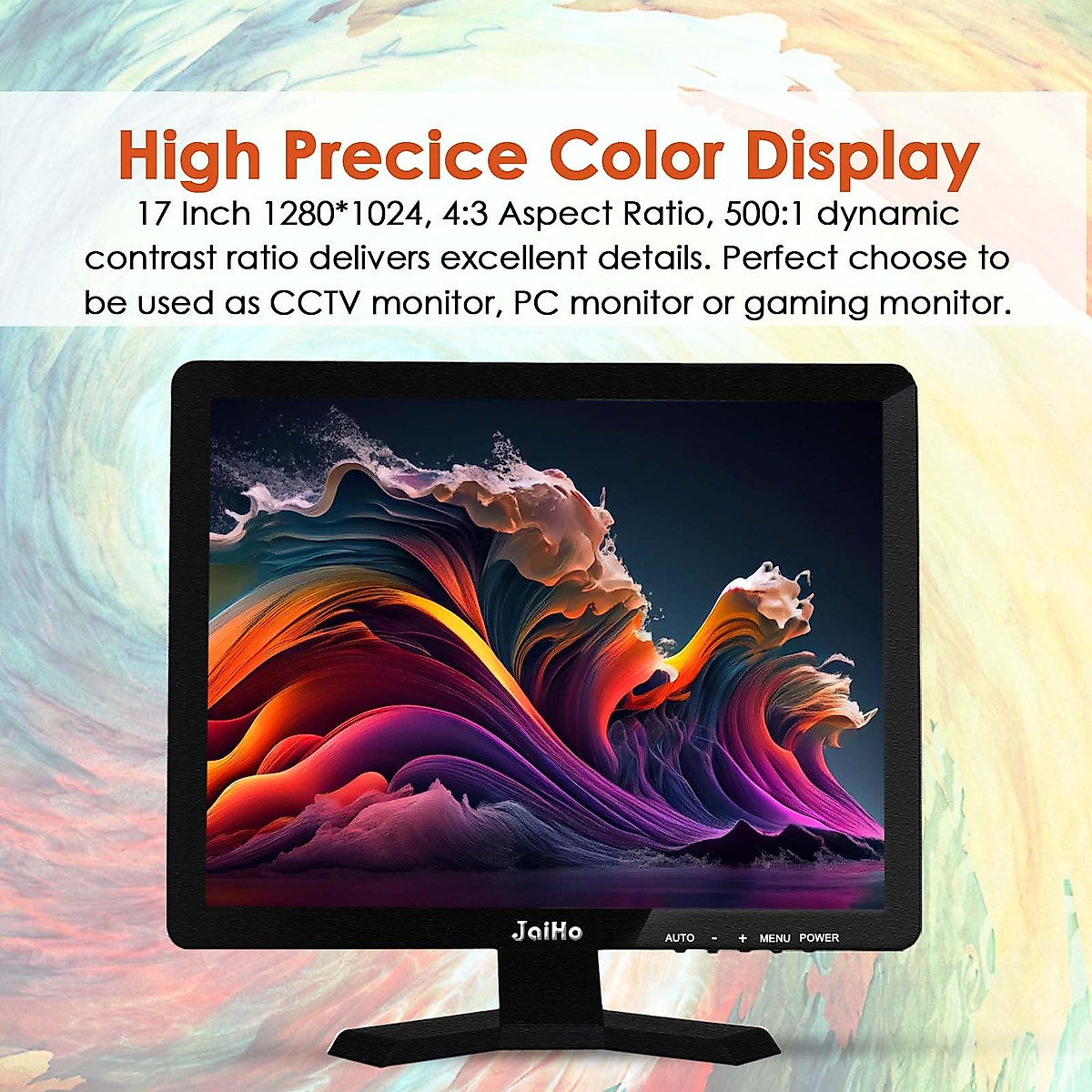 JaiHo 17 Inch PC Monitor TFT LCD Monitor - 1280 x 1024 Resolution 4:3 HDMI Monitor Color Display Screen with HDMI/VGA/BNC/AV/USB Earphone Input, Built-in Dual Speakers, Black