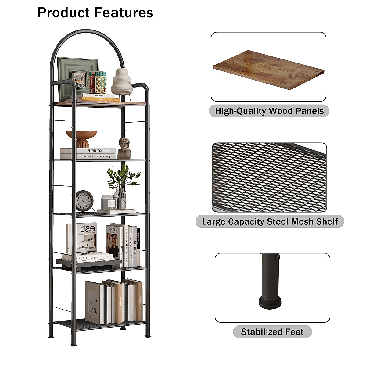 COVAOQD Book Shelf 5 Tier Slim Bookshelf Standing Shelf Slim Shelving Unit for Bedroom, Bathroom, Home Office