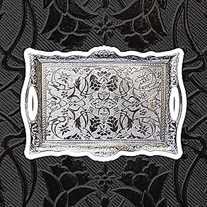 Alisveristime Turkish Ottoman Coffee Tea Beverage Serving Square Tray (Silver)