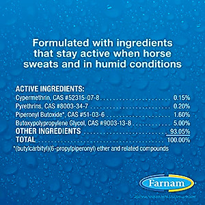 Farnam Endure Sweat-Resistant Horse Fly Spray, Kills, Repels, Protects, 32 Ounces, Quart Spray