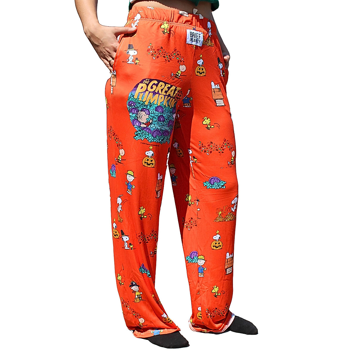 Snoopy Unisex Lounge Pajama Pants - Loose-Fit, Fall, Halloween Wear - Snoopy Great Pumpkin Sleep Bottoms (Large)