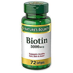 Nature's Bounty Biotin, Vitamin Supplement, Supports Metabolism for Energy and Healthy Hair, Skin, and Nails, 5000 mcg, 72 Softgels