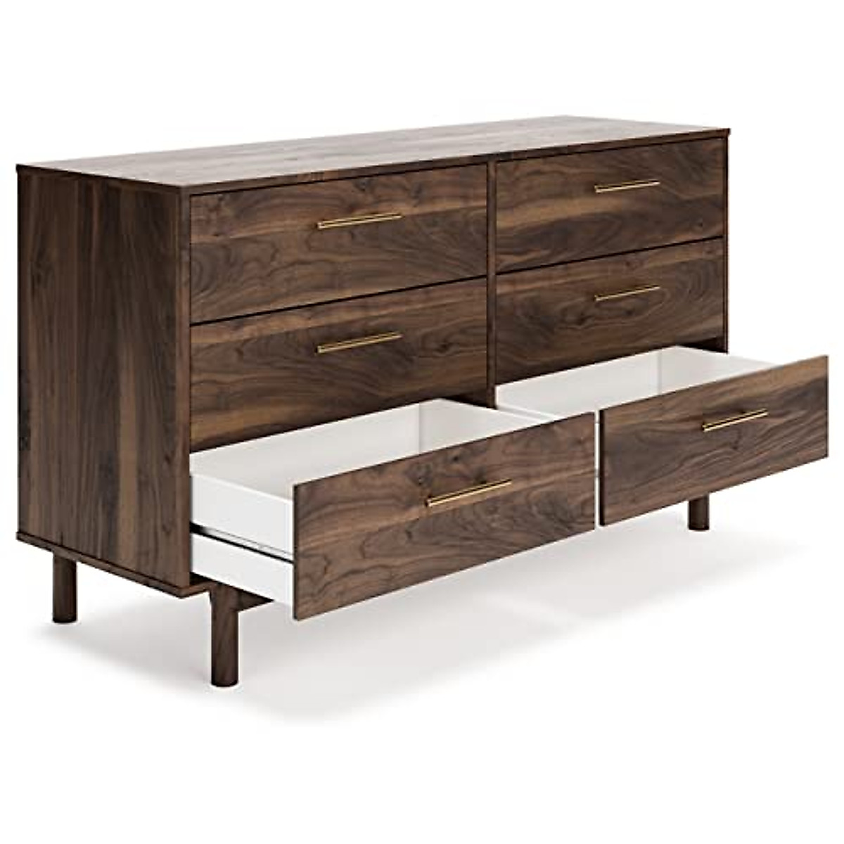 Signature Design by Ashley Calverson Contemporary 6 Drawer Dresser with Burnished Goldtone Pulls, Dark Brown