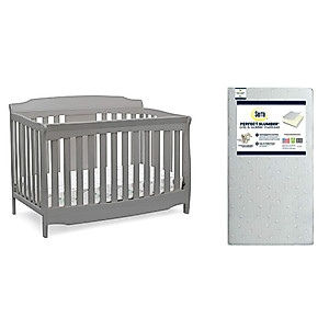 Delta Children Westminster 6-in-1 Convertible Baby Crib, Grey + Serta Perfect Slumber Dual Sided Recycled Fiber Core Crib and Toddler Mattress (Bundle)