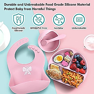 Miracle Baby 4pack Baby Plates And Bowls Sets, Silicon Baby Feeding Set, Suction Plates For Baby, Bowl Bib Spoons Baby Tableware Set, BPA Free Baby Essentials For 6-36 Months Toddler