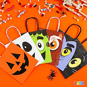 JOYIN 24 Pcs Halloween Colorful Bags with Handles, Paper Gift Bags for Trick-or-Treating, Halloween Party Favors and Supplies, Halloween Goodie Bags, Halloween Candy Bags