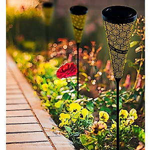 Solar Lights, Outdoor Garden Lanterns,Stake Lights Warm White, LED Waterproof Decorative Metal Light for Porch Garden Patio Backyard Courtyard Pathway 2 Pack