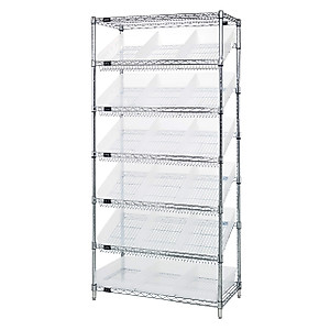 QUANTUM STORAGE SYSTEMS WRS-7-110CL Slanted Chrome Bins Shelves, 7 Shelves 18 Bins 74" H x 36" W x 18" D