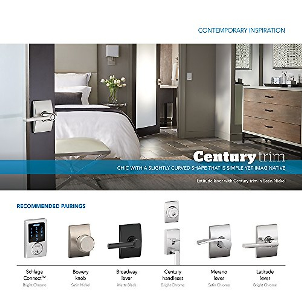 SCHLAGE F51A ELR 622 CEN Eller Lever with Century Trim Keyed Entry Lock, Matte Black