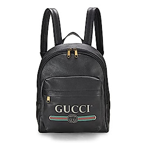 Gucci, Pre-Loved Black Leather Logo Print Backpack Medium, Black