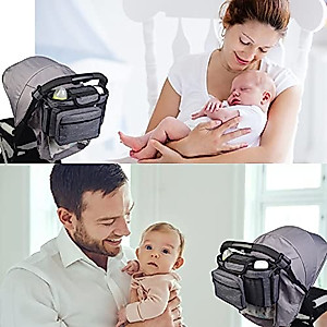 Universal Baby Stroller Organizer with Insulated Cup Holder,Stroller Storage with Non-Slip Straps,Fits for Uppababy Baby Jogger Britax Bugaboo BOB Umbrella Stroller Accessories Caddy Parent Console