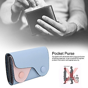 Ymiko Anti-Theft Card Bag Mini Credit Card Holder Portable Wallet Cartoon Cute Pattern PU Leather Change Pocket Purse for Women Men (Light Blue)