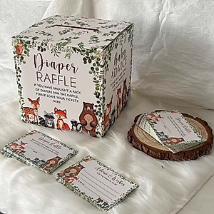 Yuzioey Woodland Diaper Raffle Tickets and Baby Advice, Woodland Forest Baby Shower Diaper Raffle Game Box Tickets, Diaper Raffle Tickets for Woodland Gender Neutral Baby Shower
