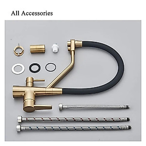 CUFTOBJM 1PCS Filtration Kitchen Faucet Purification Kitchen Faucet 360 Degree Rotating Water Filtration Faucet Kitchen Three-Way Hot and Cold Mixing Sink Faucet (Color : Brushed Gold B)