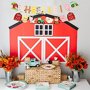 Sursurprise Farm 3rd Birthday Decorations, THREE I E I O Farm Animals Banner for Barnyard Farm Birthday Party Supplies