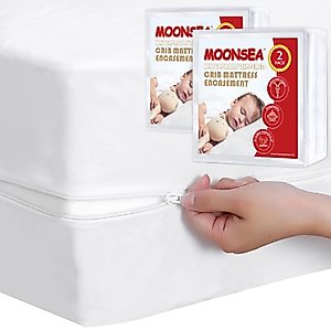 Waterproof Crib Mattress Protector Zippered 2 Pack, 6-Side Waterproof Crib Mattress Encasement, Durable Zipper, Noiseless, 28'' X 52" X 6"