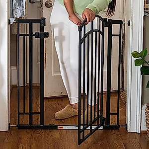 Summer Multi-Use Decorative Extra Tall Safety Pet and Baby Gate, 28.5"-48" Wide, 36" Tall, Pressure or Hardware Mounted, Install on Wall or Banister in Doorway or Stairway, Auto Close Door - Black