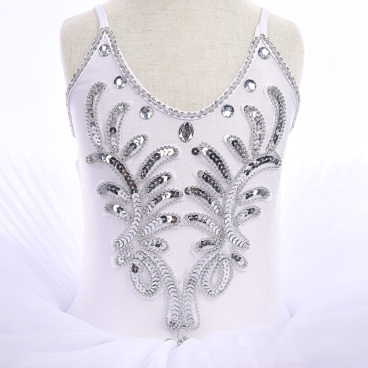 Toddler Kids Girls Swan Lake Ballet Dance Tutu Dress Sequins Camisole Leotard Hard Organdy Platter Skirted Ballerina Performance Dresses Costume with Arm Sleeves Hair Clip Outfit Set White 7-8 Years