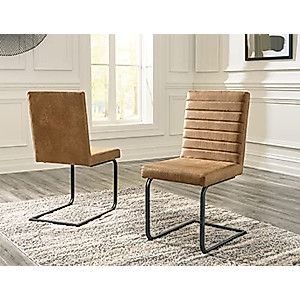 Signature Design by Ashley Strumford Modern Faux Leather Dining Upholstered Side Chair, Set of 2, Light Brown & Black
