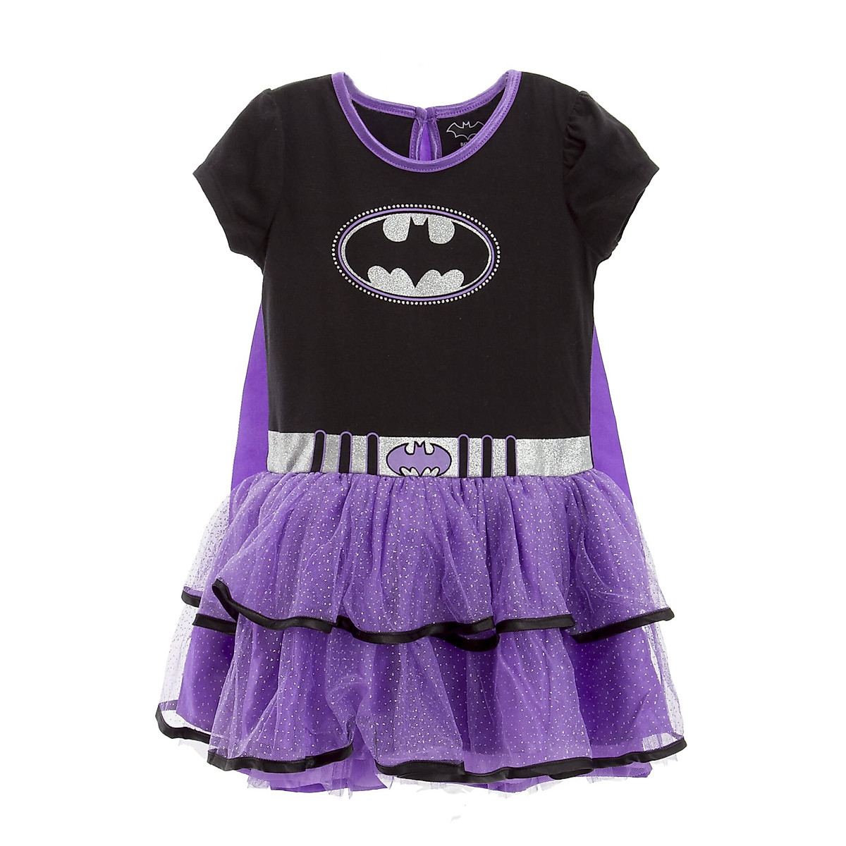 WARNER BROS DC Comics Justice League Batgirl Newborn Baby Girls Tulle Costume Dress Leggings Cape and Headband 4 Piece Set 0-6 Months