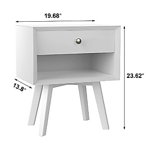 Algherohein 24" H White Nightstand with 1 Drawer, Wood Night Stand for Bedroom, Bedside Table with Open Shelf, 2-Tier Small End Table