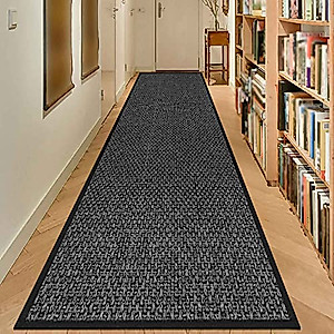 Carpet Runners for Hallway 10ft Non Slip, Water Absorbent Floor Rug Carpet with Rubber Backing, 120x28 inch Farmhouse Indoor Washable Area Rug Throw Rug for Entryway Porch Backyard Dining Room, Black