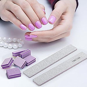 25 Pcs Nail Files for Acrylic Nails and 50 Pcs Purple Mini Buffer Block File, 100/180 Grit Nail Buffer Double Sides Emery Boards Fingernail Files