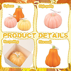 3 Pieces Fall Decorations for Home Fun Pumpkin Scented Candle Handmade Wax Fall Pumpkin Candles Decor for Autumn Harvest Halloween Party Favor Supplies