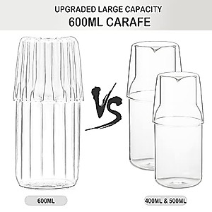 20oz Bedside Carafe, Night Water Carafe and Tumbler Glass Set, Glass Mouthwash Carafe with Cup for Bathroom