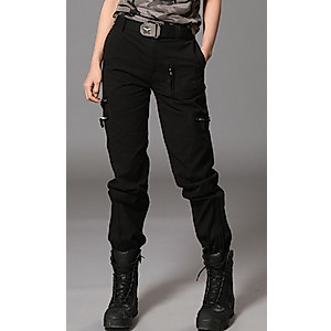 chouyatou Women's Military Straight Fit Stylish Combat Cargo Slacks Pants (Small, Black)