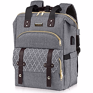 Travel Backpack for Women, Large Wide Open Womens Backpack for Work, Water Resistant Collage School Backpack with USB Port, 15.6 Inch Bookbag Computer Bag for Doctor Teacher Student Nurse, Grey