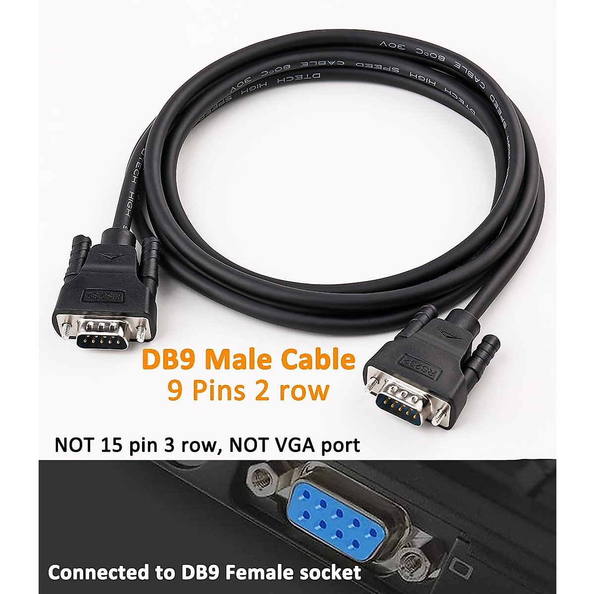 DTech 15ft DB9 RS232 Serial Cable Male to Male Null Modem Cord Full Handshaking 7 Wire Crossover for Data Communication Compatible with Computer Network Switch Router (15 Feet, Black)