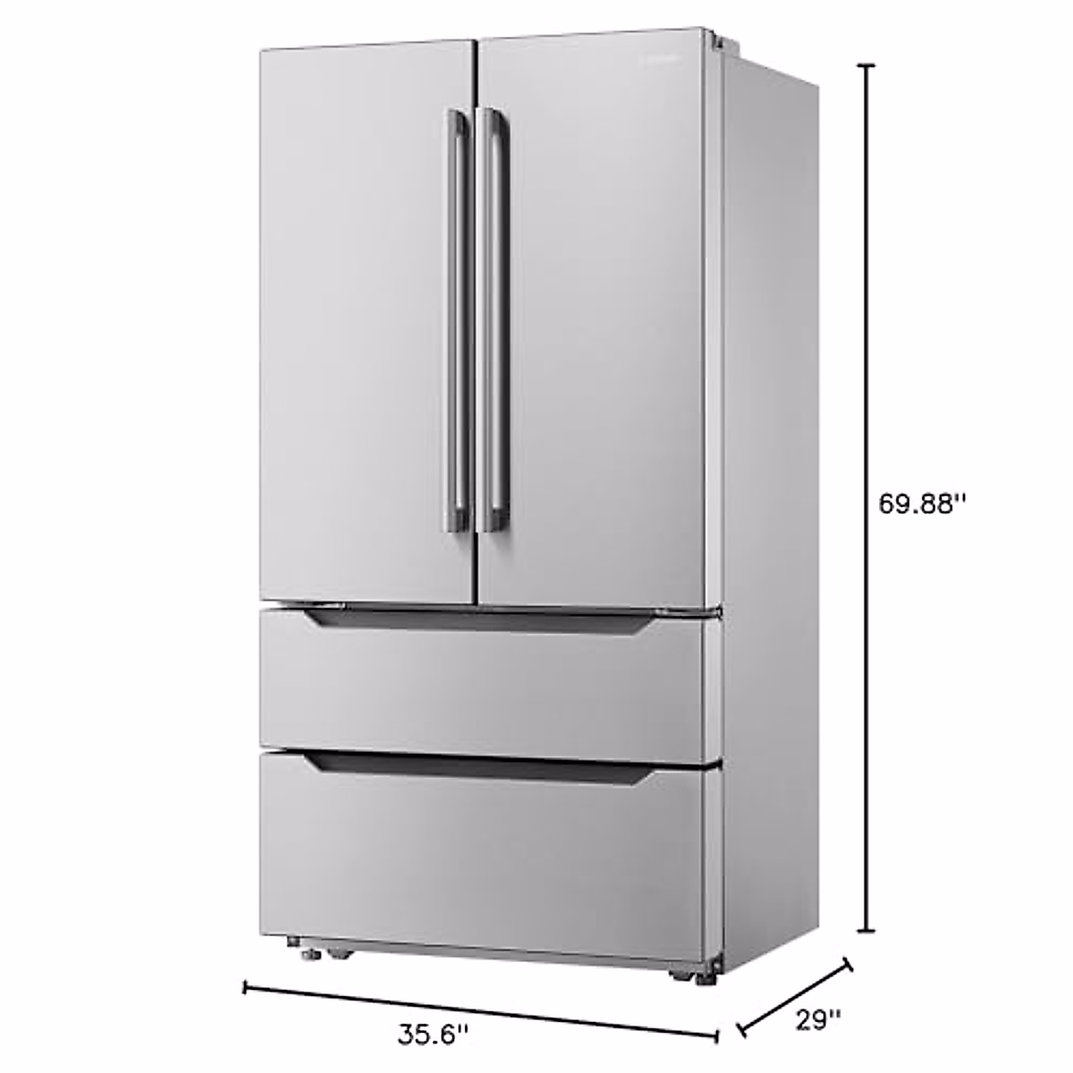 Cosmo FDR225RHSS-G 36 in Double French Door Refrigerator | Energy Efficient Fridge with 2 Drawer Bottom Freezer & Built-In Automatic Ice Maker/Chest, 22.5 cu. ft. Storage Capacity - Stainless Steel