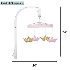 Sammy & Lou Tiara Princess Baby Crib Mobile with Music, Crib Mobile Arm Fits Standard Crib Rail