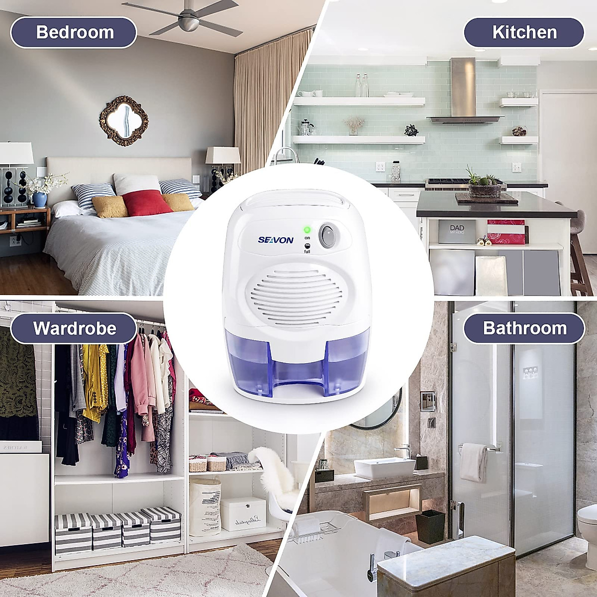 SEAVON Electric Dehumidifiers for Home, 2200 Cubic Feet (205 sq ft) Portable and Compact 16 oz Capacity Quiet Dehumidifiers for Basements, Bedroom, Bathroom, RV, Laundry Room, Closet, Auto Shut Off