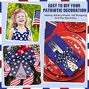 2 Rolls 20 Yard Red White and Blue Ribbon Patriotic Star and Striped Wired Ribbon Royal Blue USA Ribbon DIY Crafts for 4th of July, Independence Day, Memorial Day (Red, White, Blue, 1.5 Inch)