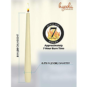 Hyoola Tall Taper Candles - Tapered Candles - Ivory Dripless Candle Sticks - 8 Inch (20cm) - 7 Hour Burn Time (30-Pack)