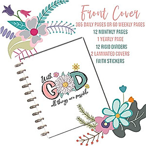 Faith With God All Things Are Possible Christian Bible Womens Weekly Planner Organizer Calendar Journal, 8.5 x 11 Disc Bound Ring Binder, 60 pages, Laminated Covers, Stickers