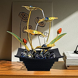 Indoor Water Fountain - 4 Tier Lotus Leaf Tabletop Fountain, Relaxation Min Waterfall for Room Decoration