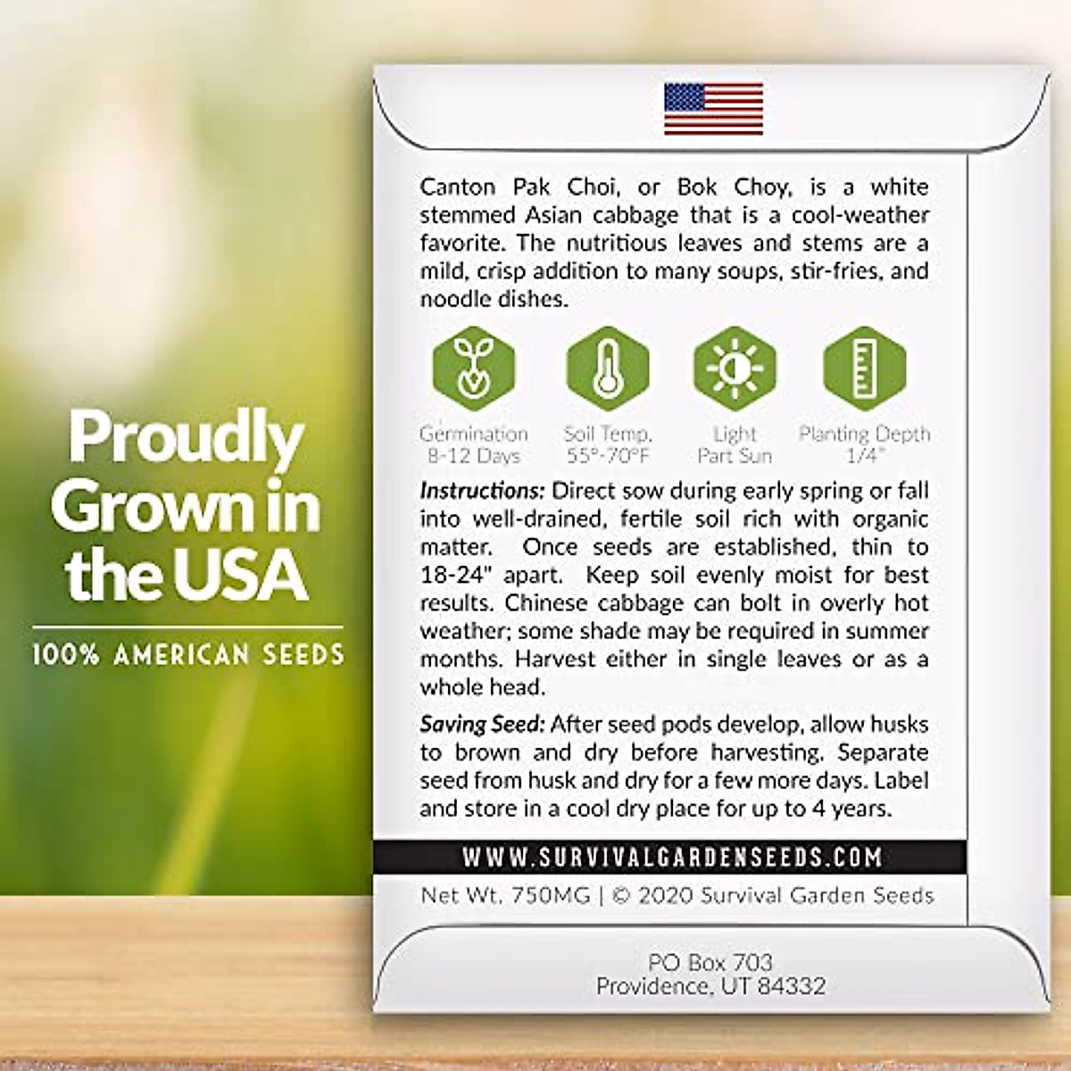 Survival Garden Seeds - Canton White Stem Pak Choi or Bok Choy Seed for Planting - 2 Packs with Instructions to Grow Brassica Rapa Chinensis in Your Home Vegetable Garden - Non-GMO Heirloom Variety