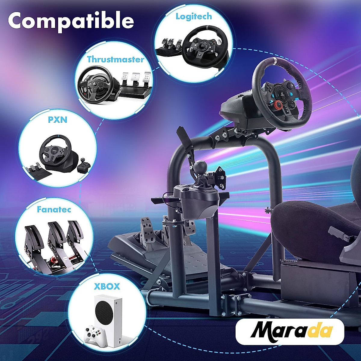 Marada Racing Simulator Cockpit Super Stable Support fit for Fanatec, PXN, Thrustmaster, Logitech G27, G29, G920, T500, CSL DD Adjustable Frame, Wheel Pedal Shifter Seat Not Include
