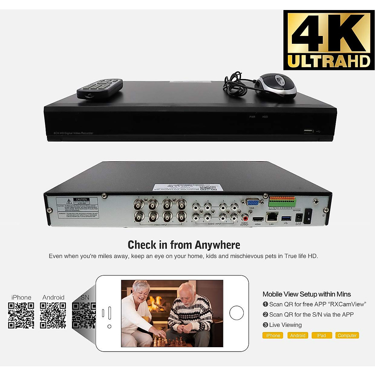 GW Security Cameras System 8CH (3840x2160) HD-TVI 4K CCTV DVR with 8 Weatherproof 8MP 100ft Night Vision UltraHD 4K 2.8-12mm Varifocal Zoom Surveillance Cameras, Email Alert with Snapshot